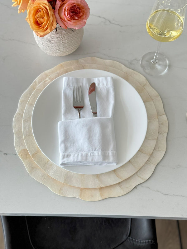 Round 13 in. Capiz Seashell Charger Plates (Set of 2) , Ivory-Gold-Ple