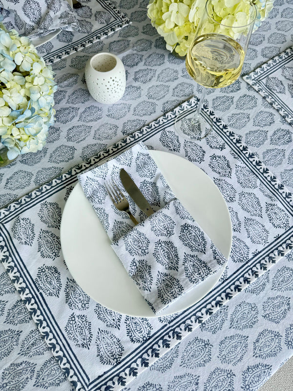 Hand Block Print Placemats, 18 inches x 13 inches, Set of 4, Gray