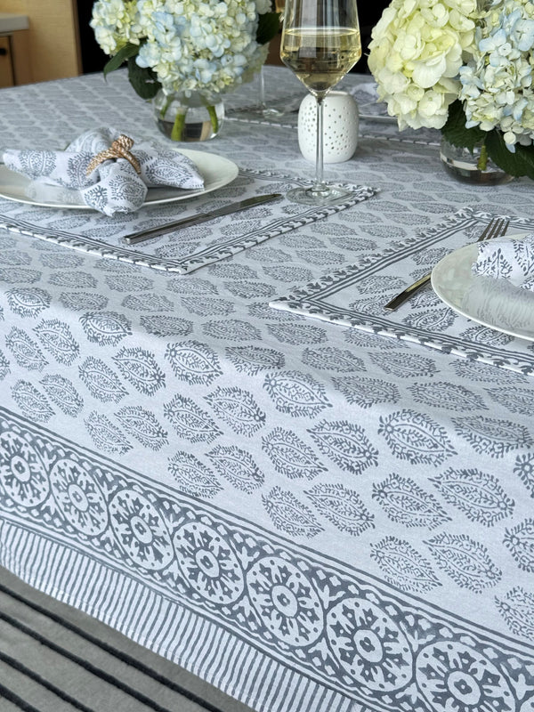 Hand Block Print Tablecloth, Gray