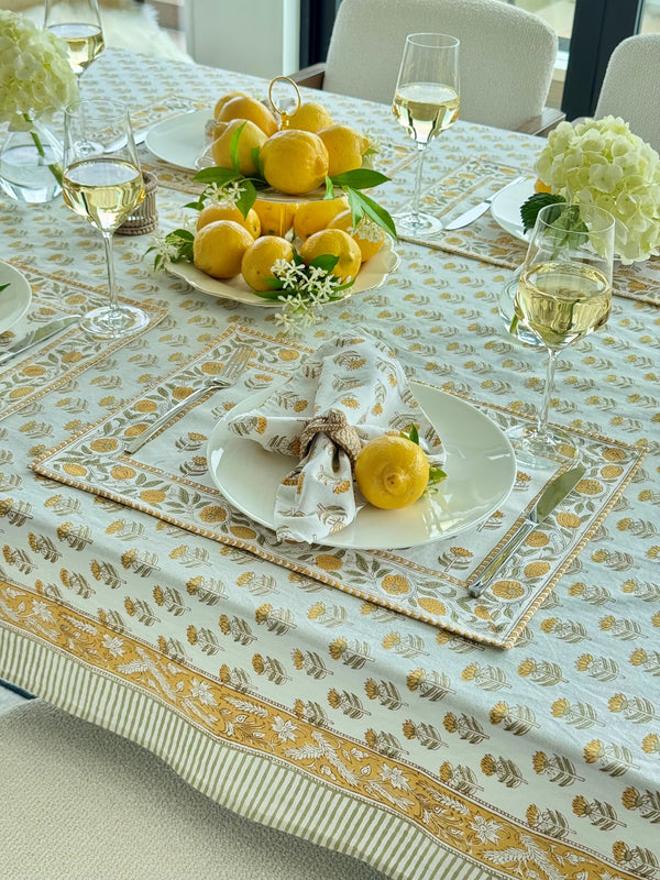 Hand Block Print Tablecloth, Yellow