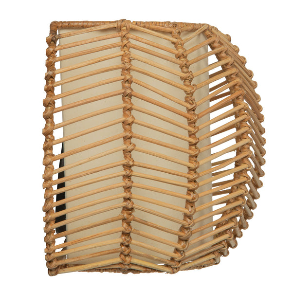 Wicker Rib Half-Sphere Indoor Wall Sconce with Whie Fabric Light Diffu