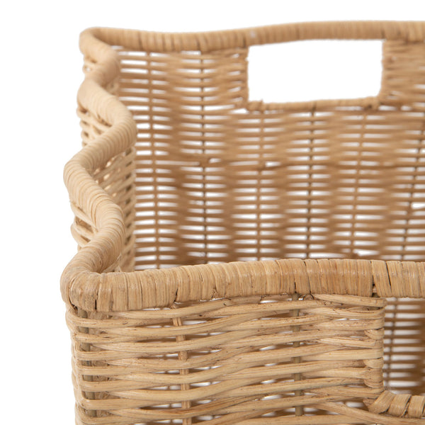 Rectangular Scalloped Wicker-Rattan Storage Basket, Natural