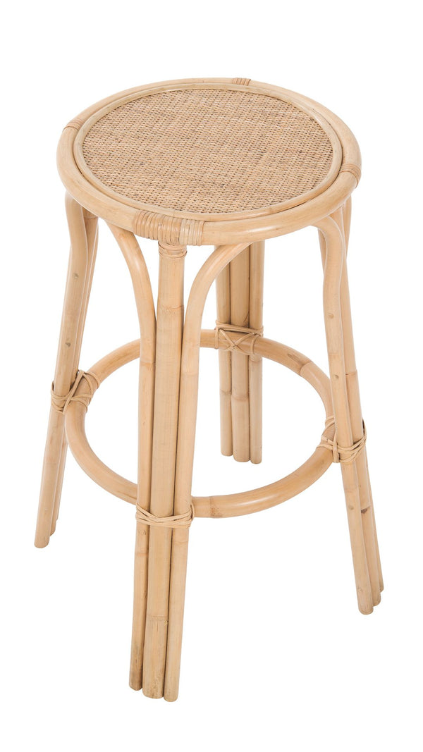 Rattan Lattice Backless Bar Stool, Natural