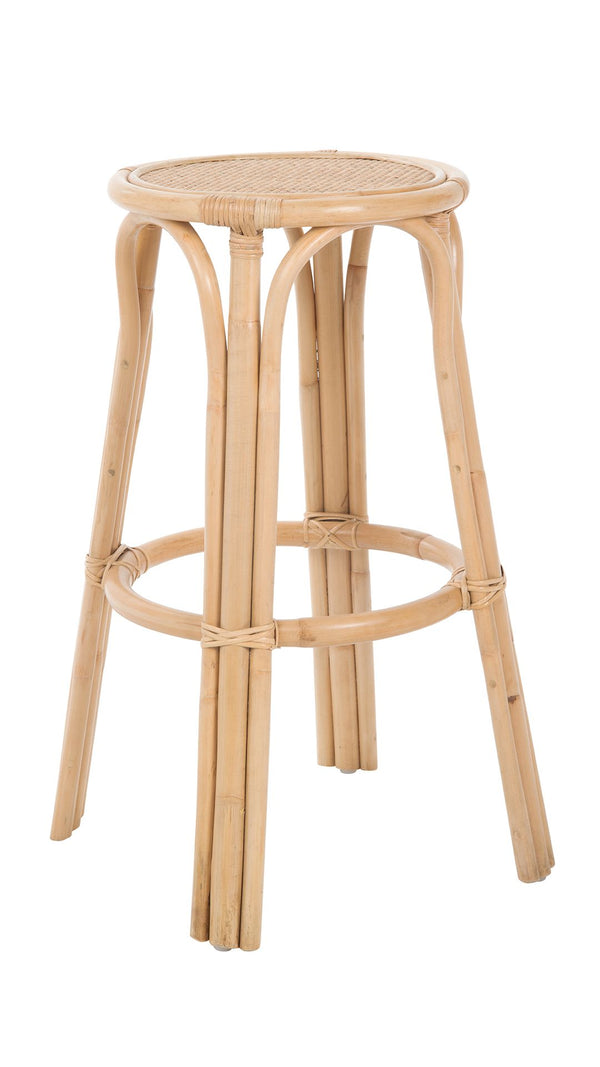 Rattan Lattice Backless Bar Stool, Natural