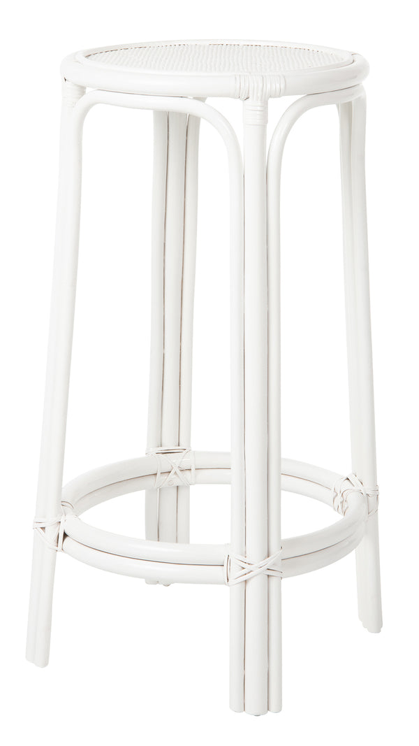 Rattan Lattice Backless Bar Stool, White